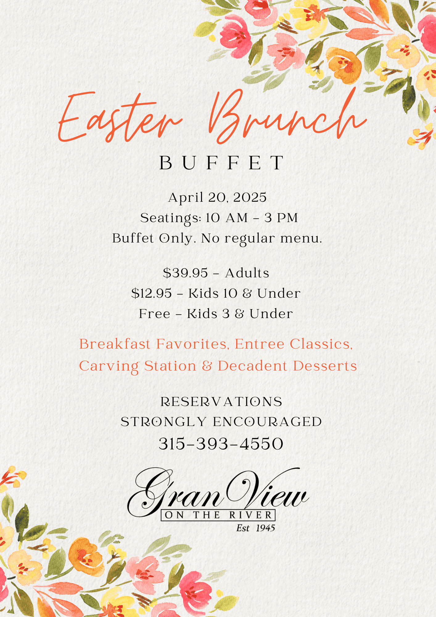 EASTER BRUNCH MENU – Gran View on the River